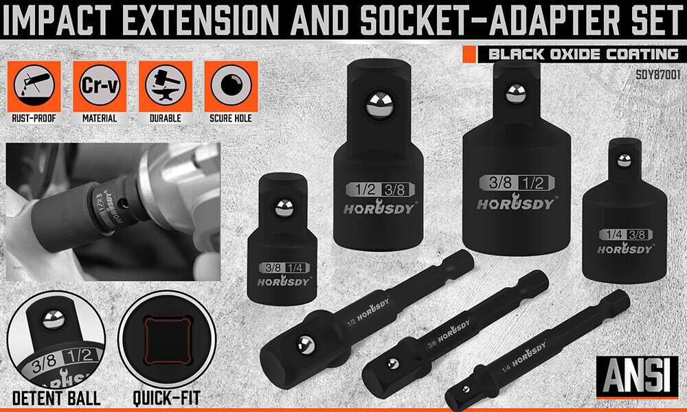 HORUSDY 7Pcs Impact Power Drill Socket-Adapter Set - Hex-Shank, Chrome – SedyOnline
