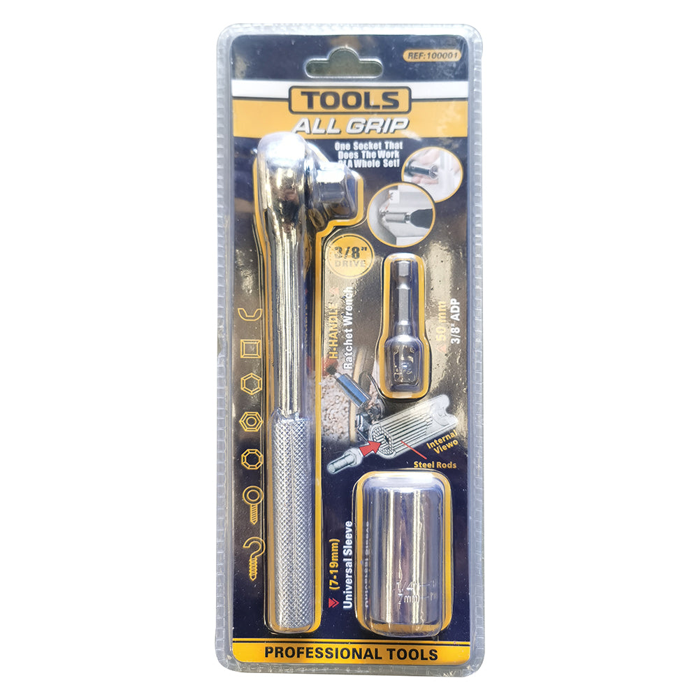 3Pc Universal Socket Wrench Set with Power Drill Adapter - Gator Grip ...