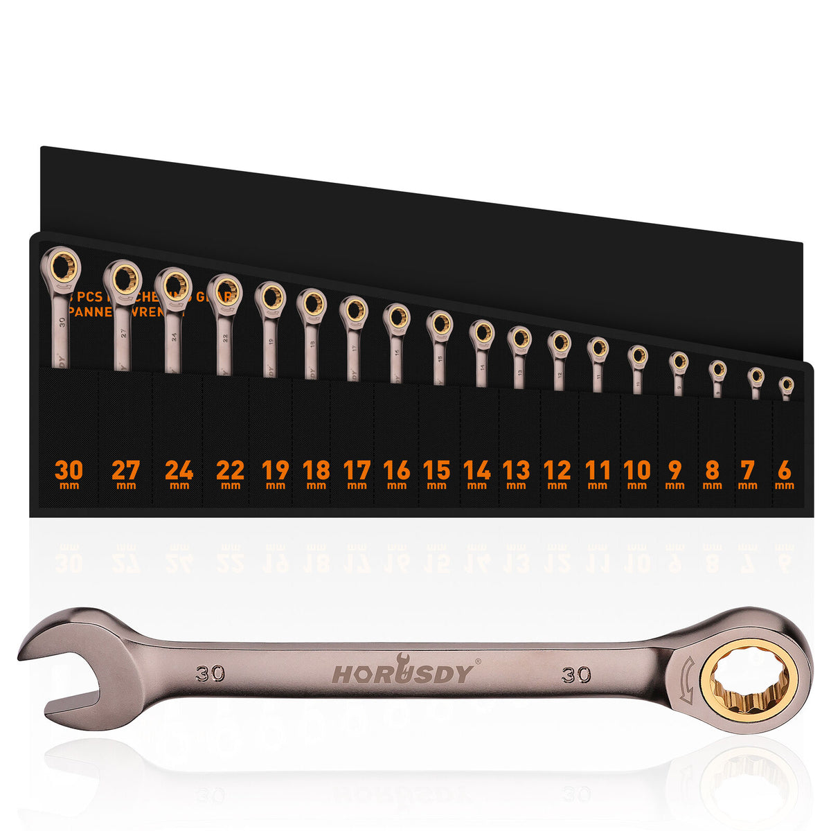 HORUSDY 18-Piece Ratchet Spanner Set, CR-V Steel, Metric 6mm to 30mm ...