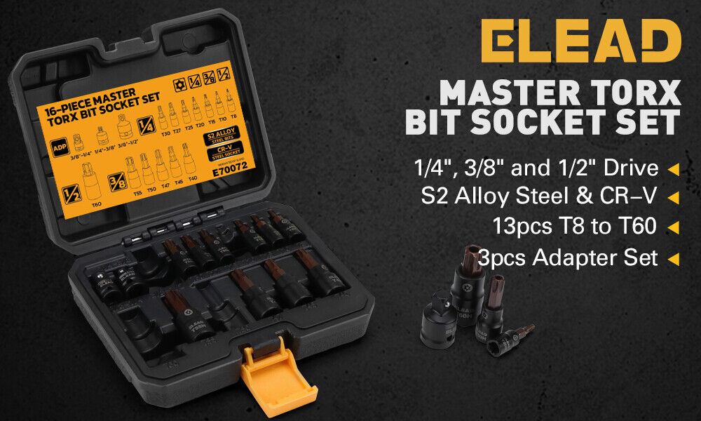 ELEAD 16Pc Metric Hex Bit Socket Set S2 2mm-14mm Allen Socket Set Sock ...