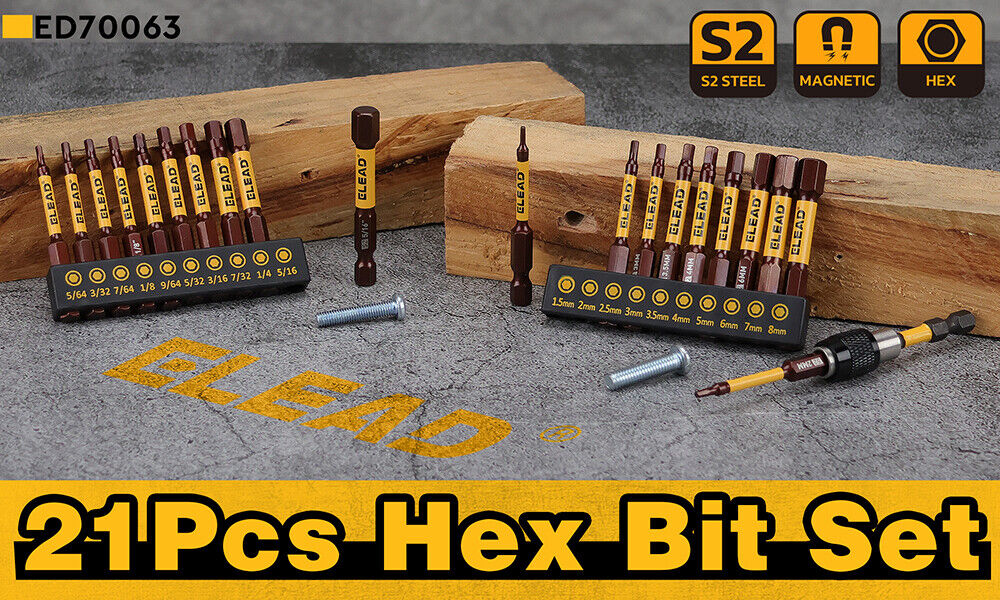 ELEAD 21Pcs Hex Bit Set – S2 Alloy Steel Magnetic Impact Screwdriver B ...