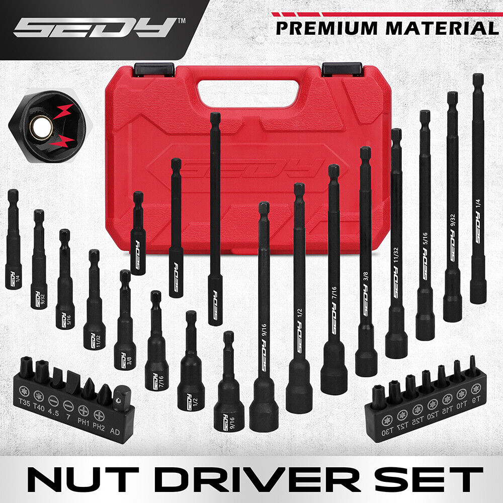 Sedy Nut Driver Set - 33-Piece Magnetic Nut Driver Kit for Impact Drill ...
