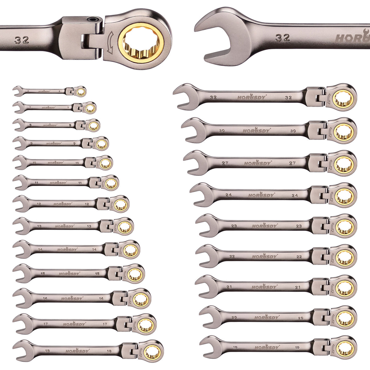 HORUSDY 6-32MM Flexible Head Ratchet Spanner Nickel Plating Ratcheting ...