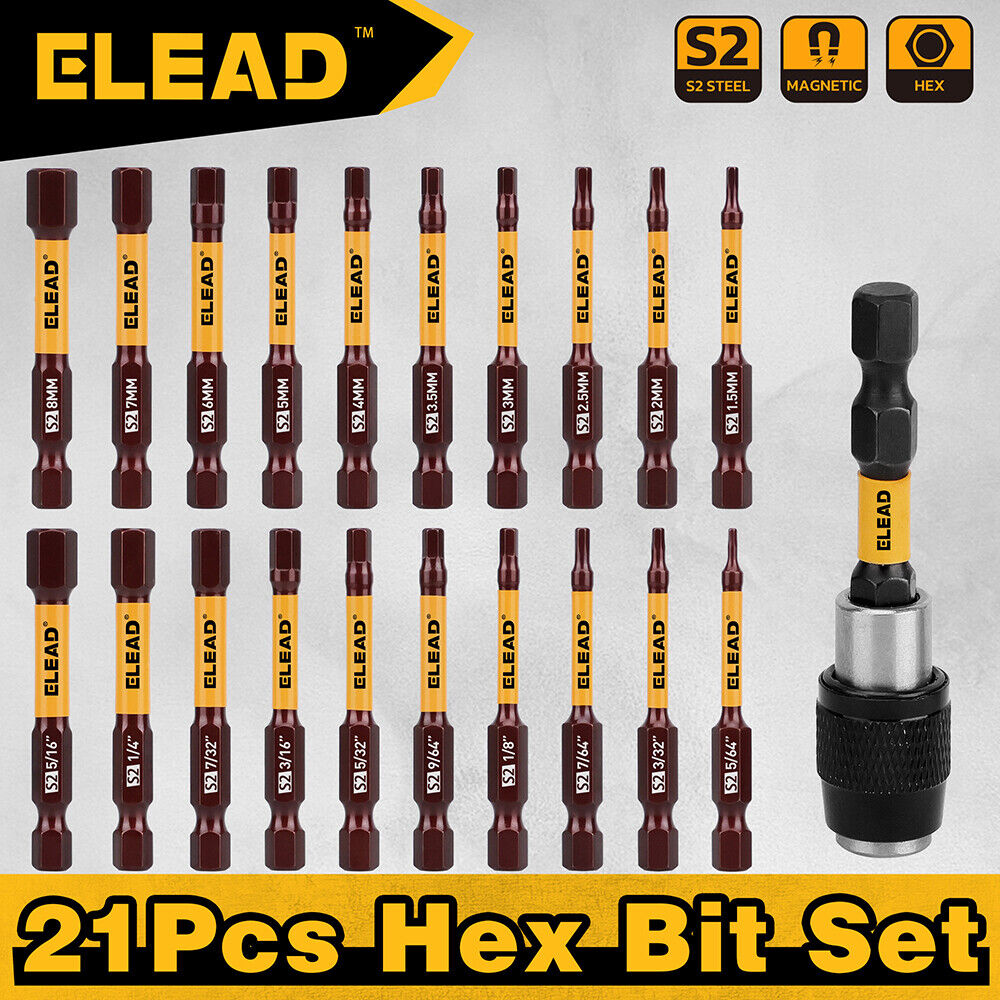 ELEAD 21Pcs Hex Bit Set – S2 Alloy Steel Magnetic Impact Screwdriver B ...