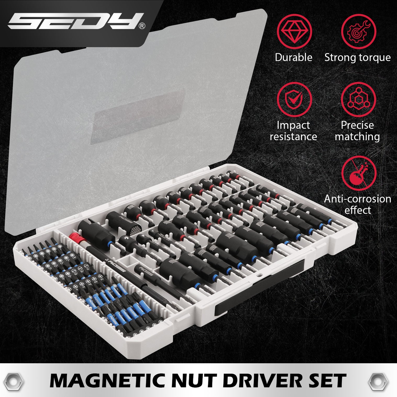 SEDY 80-Piece Magnetic Nut Driver Set | SAE & Metric 1/4” Shank with S ...