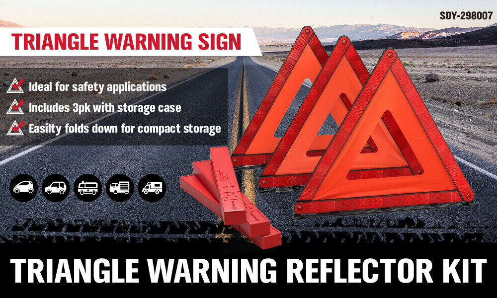 3Pc Emergency Warning Triangle Set - Reflective Safety Sign for Roadsi ...