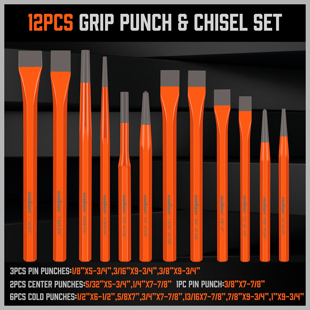 28-Piece Punch and Chisel Set - Durable Chrome Vanadium Steel with Sto ...