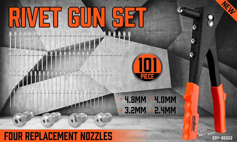 HORUSDY Manual Riveter Pop Rivet Gun Kit - 100Pcs Rivets Included ...