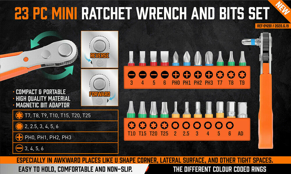 23-Piece Mini Offset Ratchet Screwdriver Set with Hex, Torx, and Phill ...