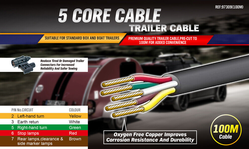 100M 5 Core Wire Cable for Trailers - Oxygen-Free Copper, V90 PVC, Aut – SedyOnline