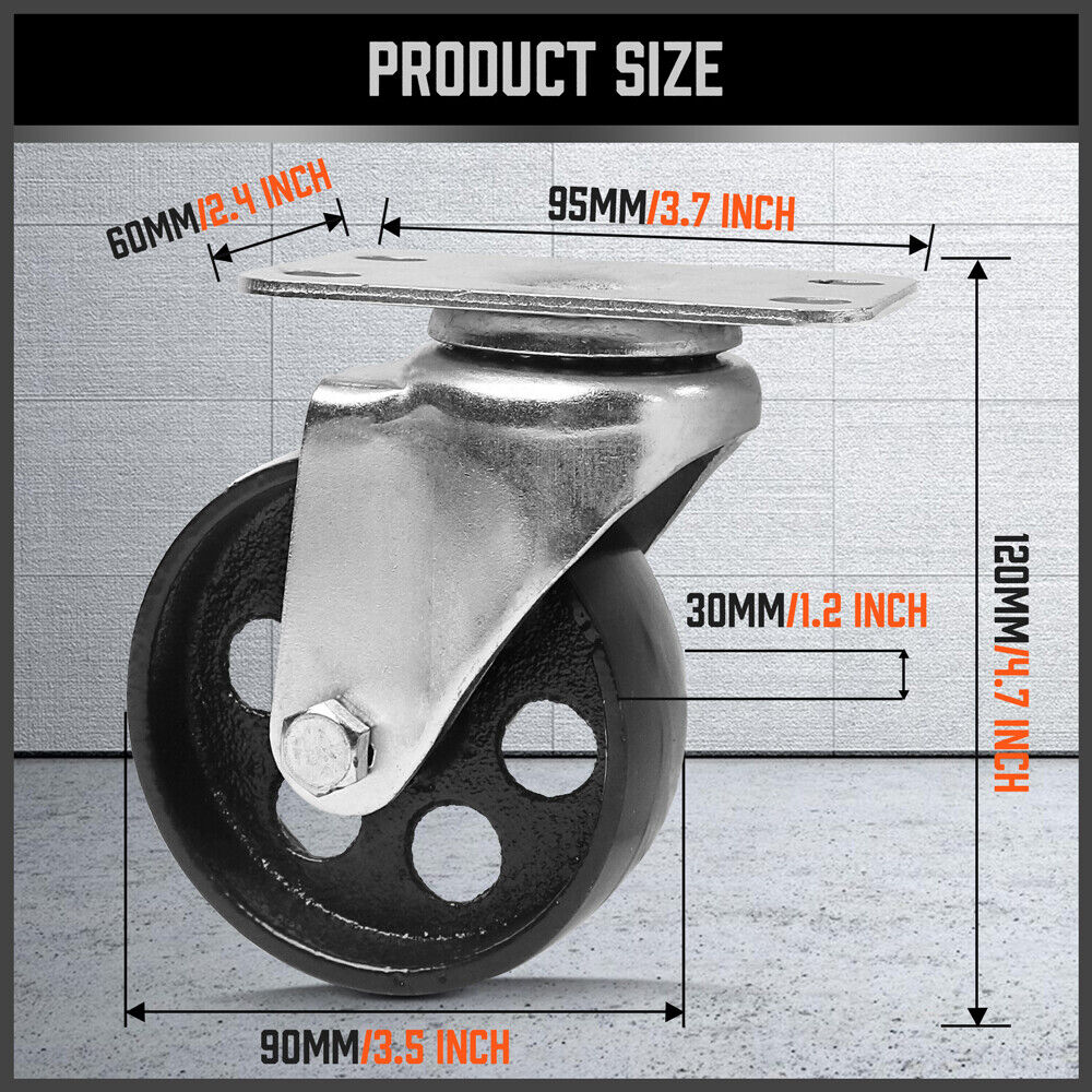 4Pc 3.5'' Heavy Duty Steel Castor Wheel Set | Swivel Caster | 500KG/EA ...