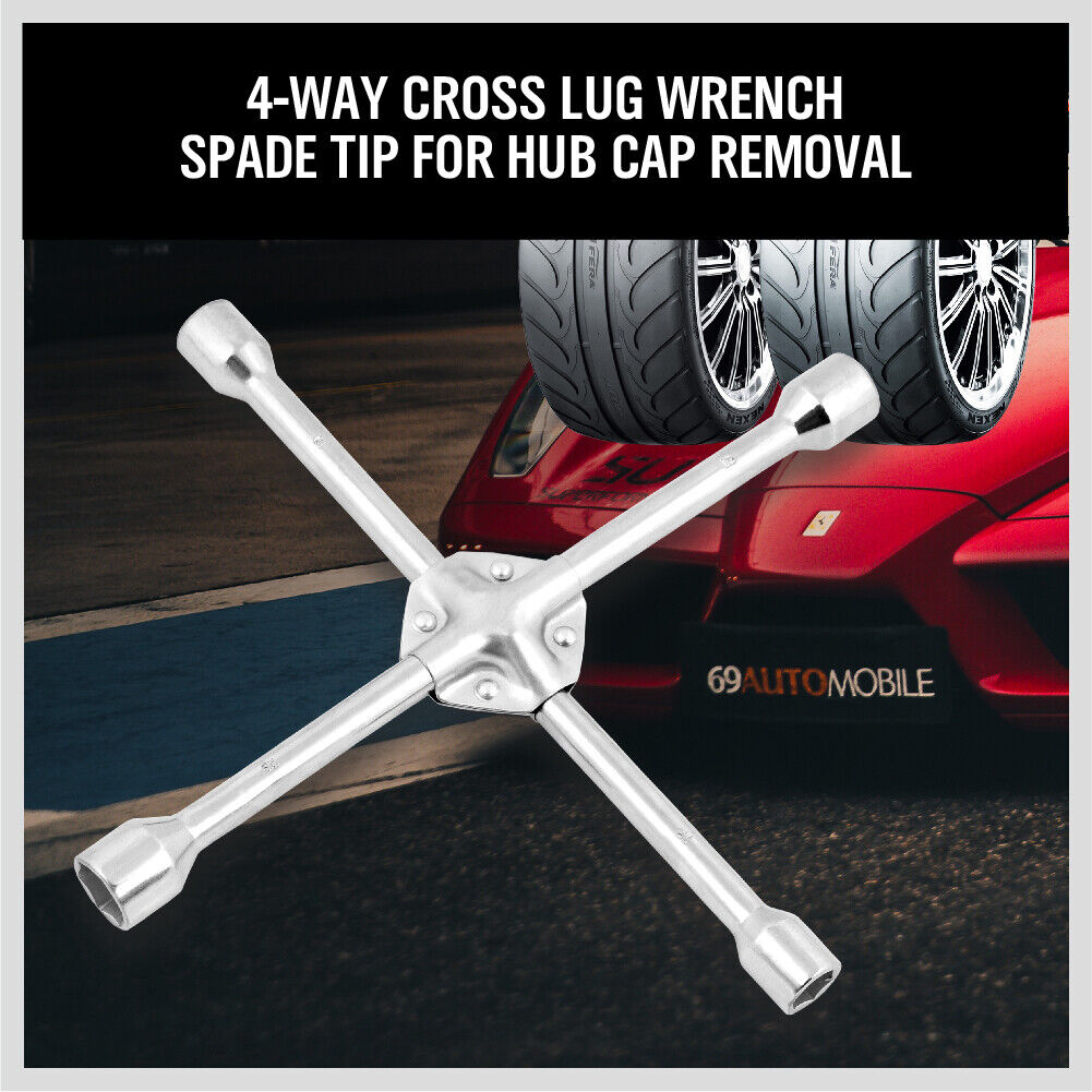 14" 4-Way Cross Wrench - Wheel Brace Spanner with 17, 19, 21, 23mm Soc ...