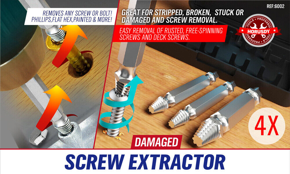 4Pc Damaged Screw Extractor Set | Ezy Out Bolt Remover for Broken Scre ...