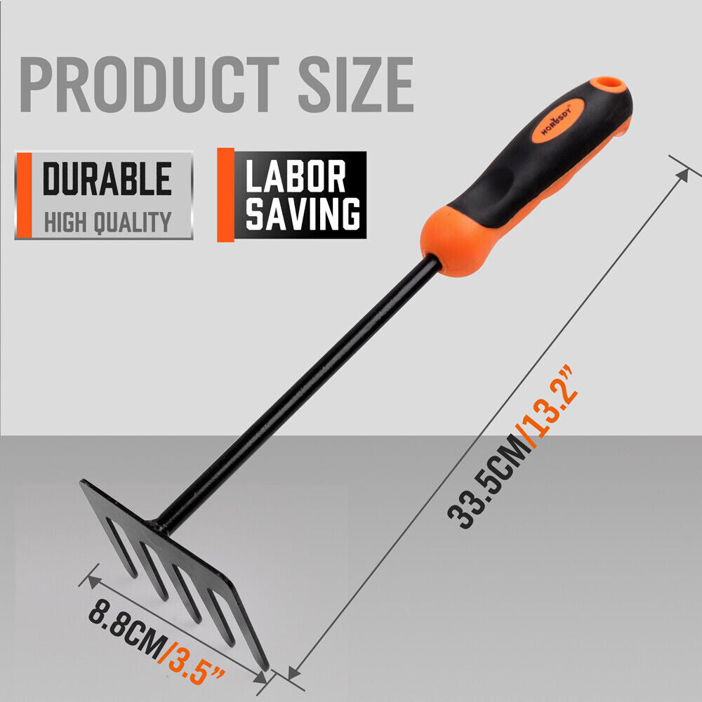 5-Prong Hand Garden Rake | Carbon Steel with Non-Slip Rubber Handle ...