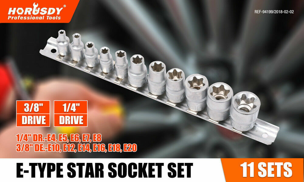 11Pc E Type Torx Socket Set - Female Star External E4-E20 Sockets for ...