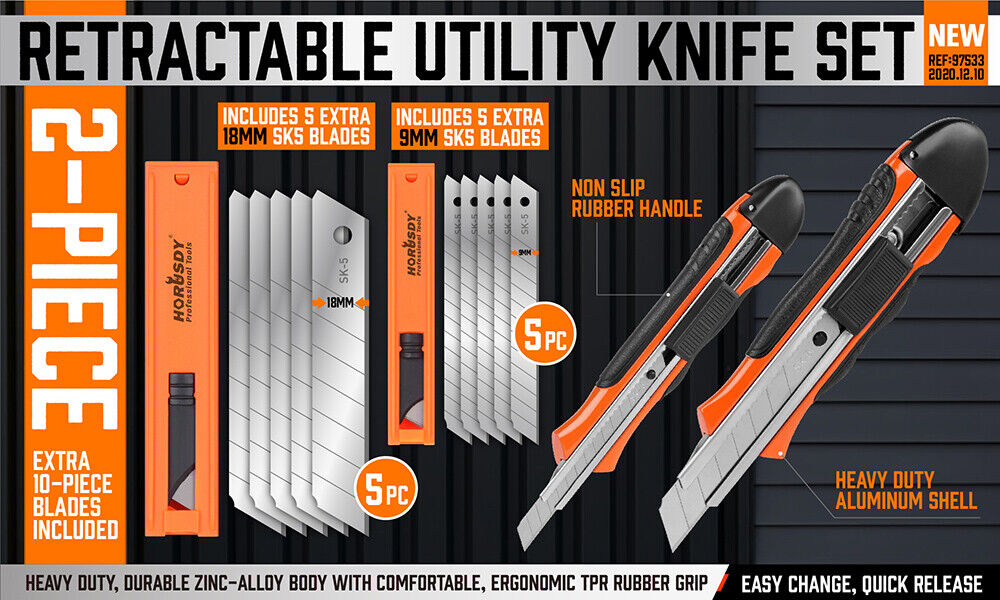 Retractable Box Cutter Utility Knife Lockable 18mm & 9mm Spare Stanley ...