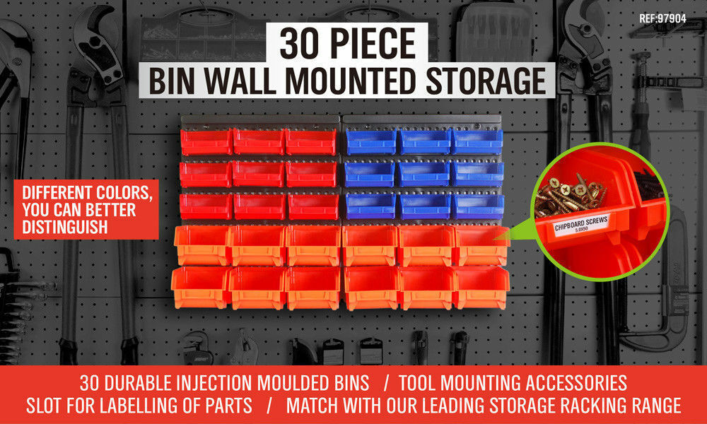 30-Piece Multi-Size Wall-Mounted Tool Parts Organizer Storage Rack for ...