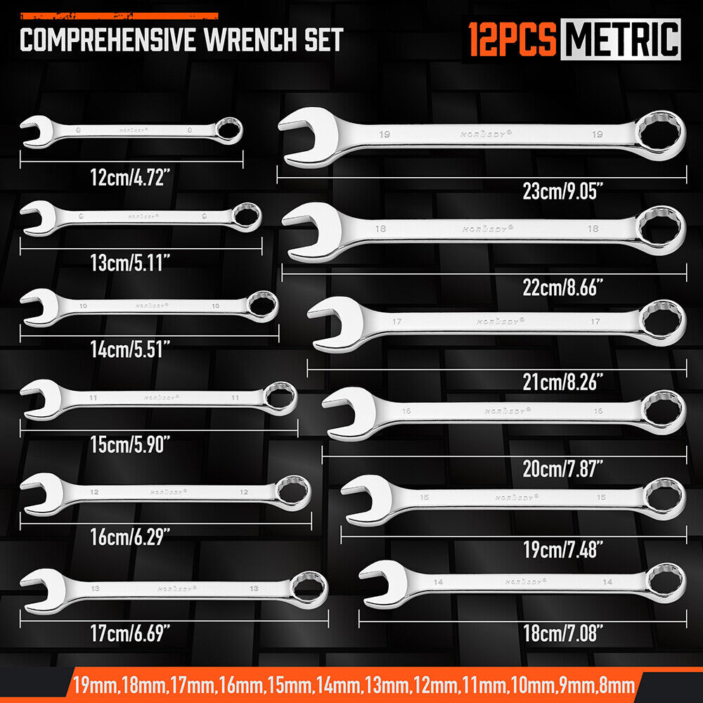 HORUSDY 12Pcs Metric Spanner Set - Chrome Vanadium Steel, Ring & Open ...