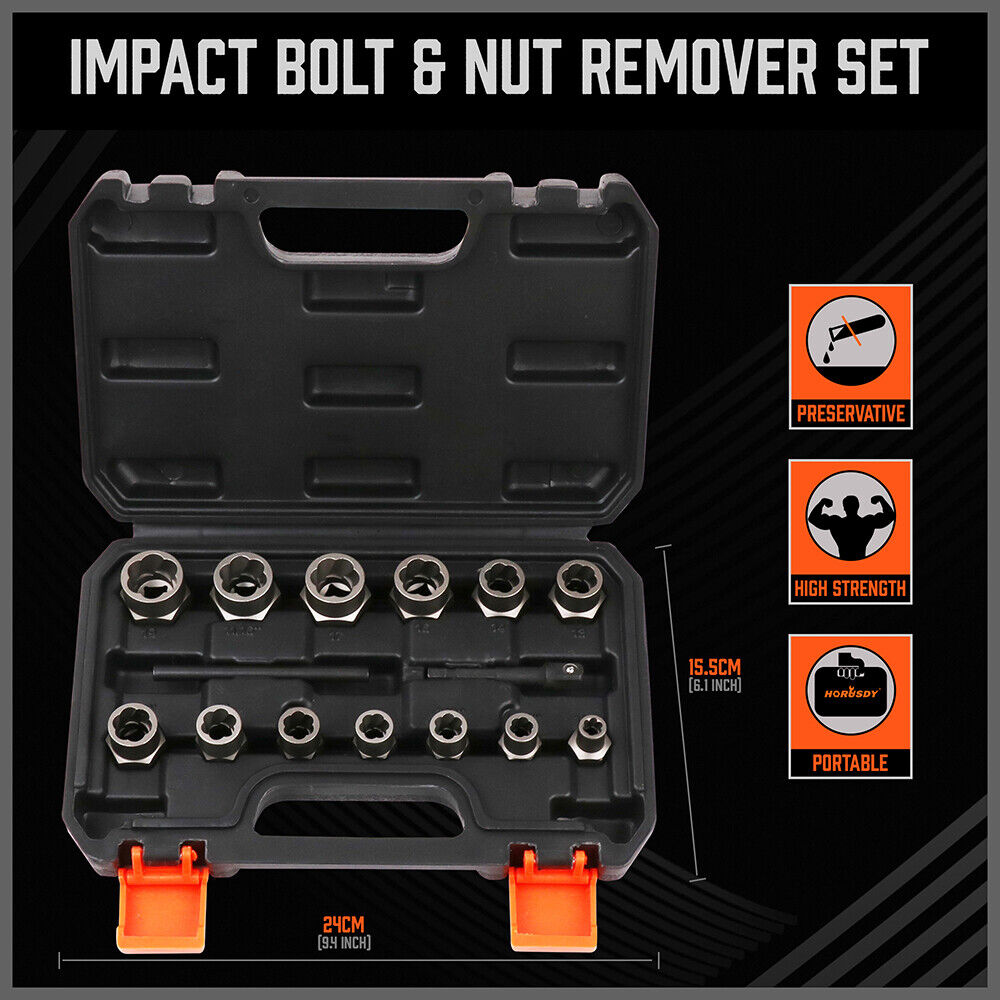 13+2Pc Damaged Bolt/Nut Screw Remover Set - Chrome Molybdenum Steel Ex ...