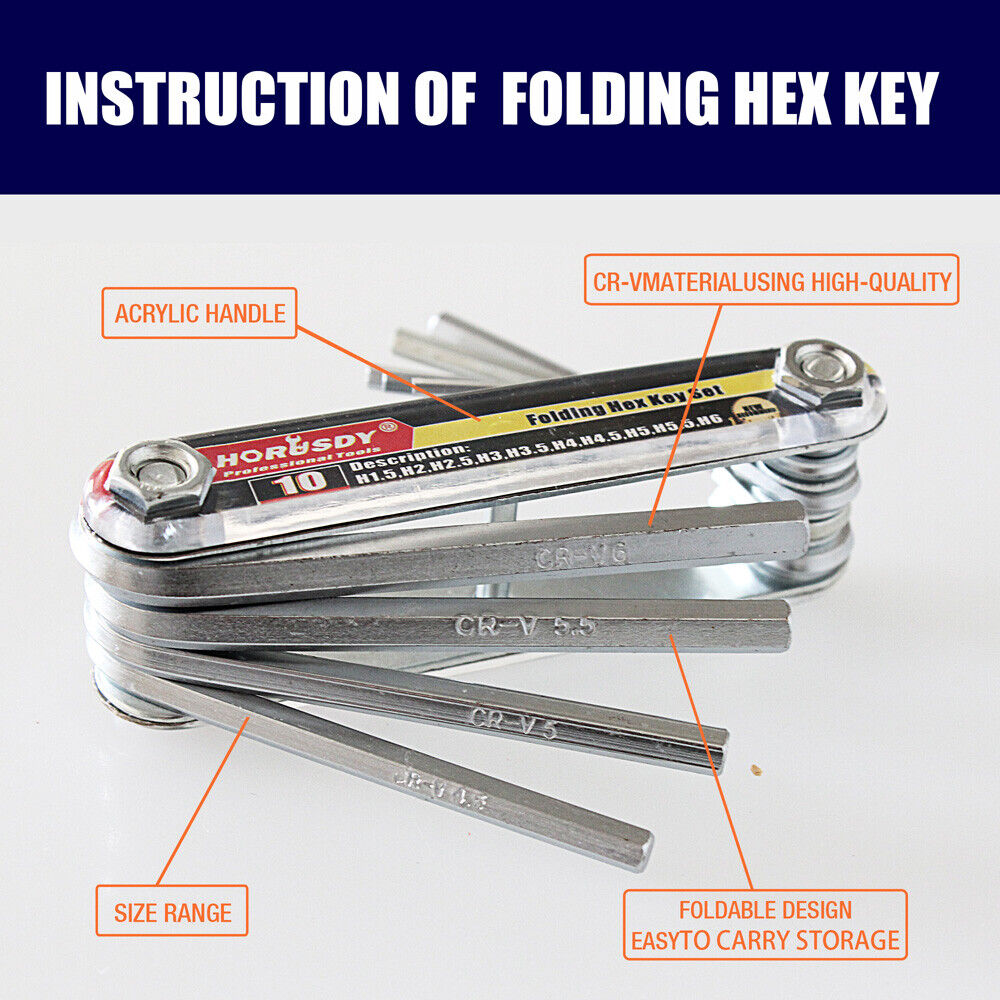 Folding Allen Key Set Portable Hex Wrench Tool Hardened Chrome Vanadiu ...