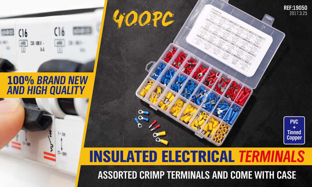 400Pc Electrical Terminal Kit | Insulated Wire Connector | Assorted Cr ...