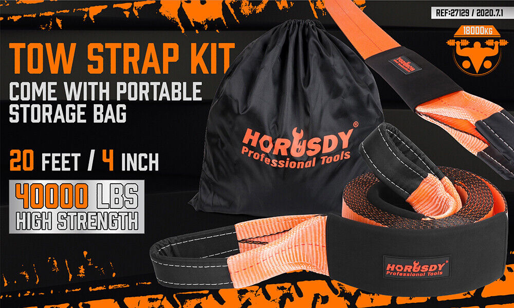 Heavy Duty Recovery Tow Strap Kit 4" x 20Ft Snatch Straps - 18T/40,000 ...