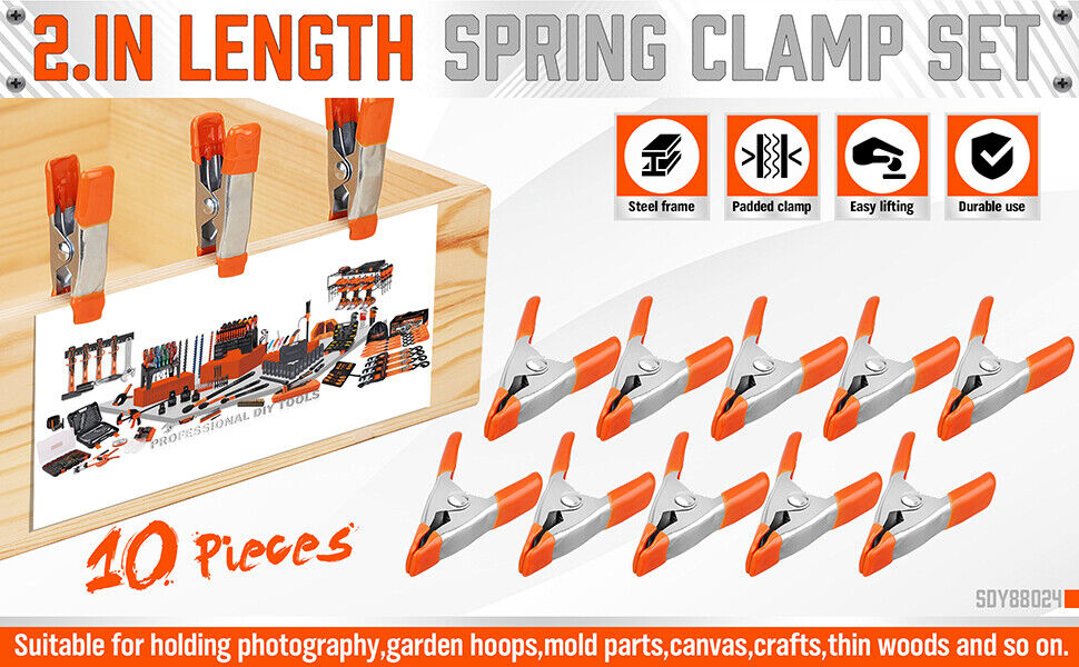 HORUSDY 10Pc Heavy-Duty Metal Spring Clamps - 2-Inch with Rubber Grip ...