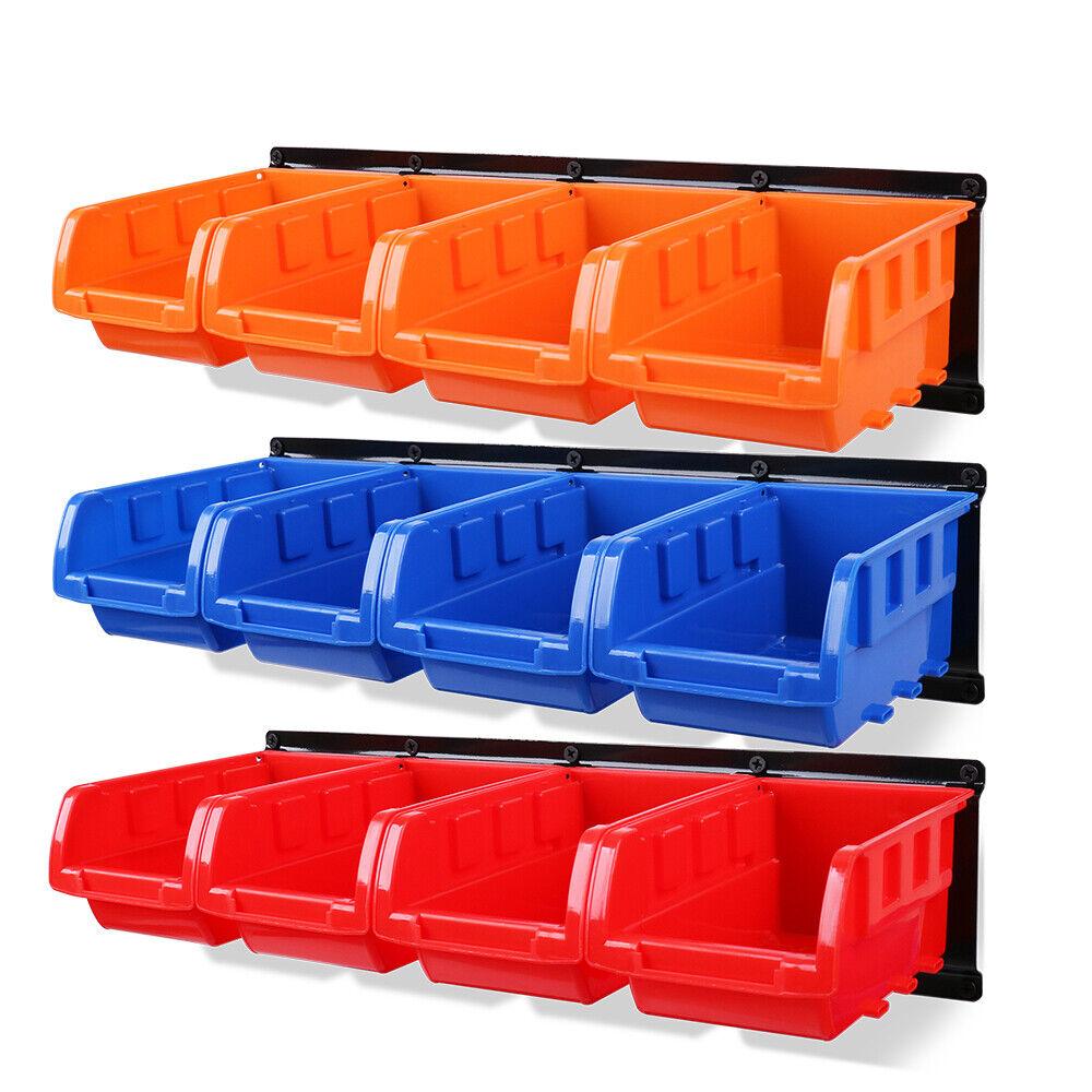 12Pc Wall Mount Storage Bins Set - Tool Parts Rack Organizer for Garag ...
