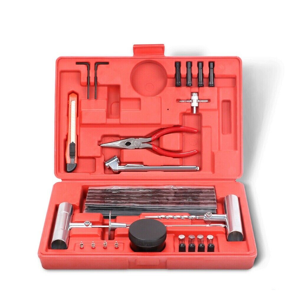 56Pc Tyre Puncture Repair Kit Tube Recovery Plugs Value Hand Tool Heav ...